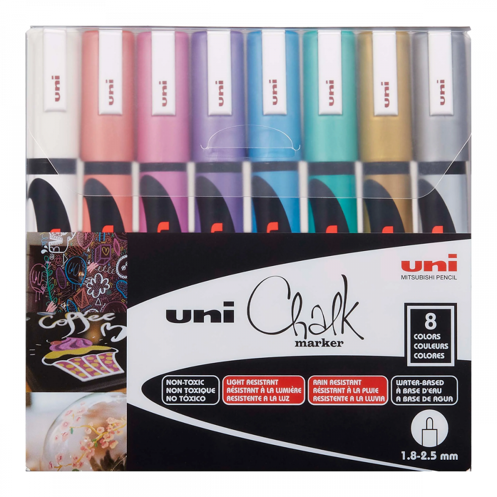 Uni Chalk PWE-5M - Metallic Set 8ks - Křídový Marker :: GRAFFICON